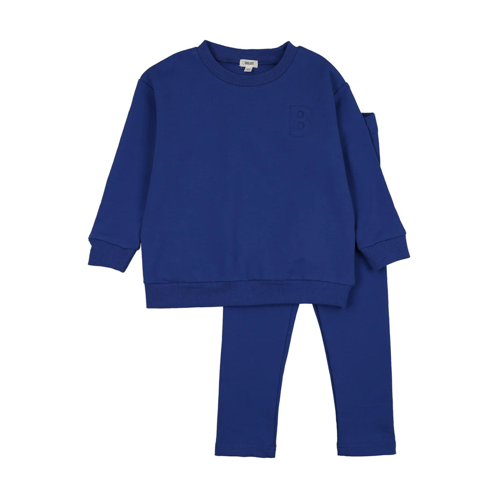 Bonjoy Royal Embossed B Sweatshirt Set - Royal Blue | Buttons Bebe