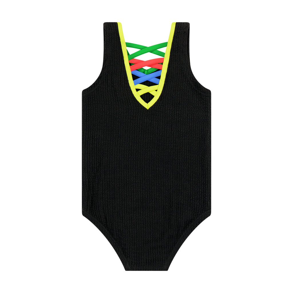 Sparrow Kids Black Neon Girls Bathing Suit | Buttons Bebe