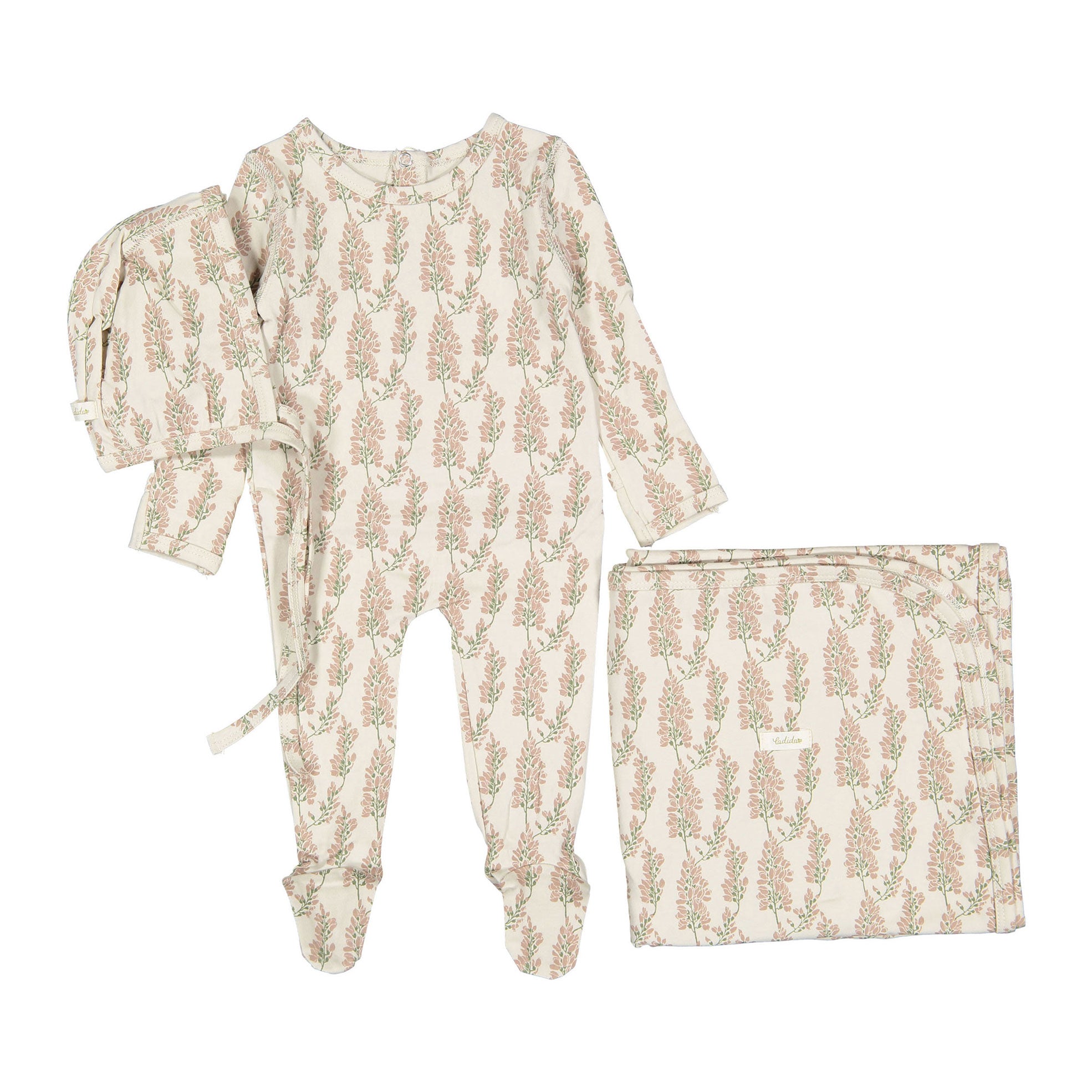 Ladida Layette No Color Pink Wisteria Printed Romper, Bonnet And Blank | Buttons Bebe