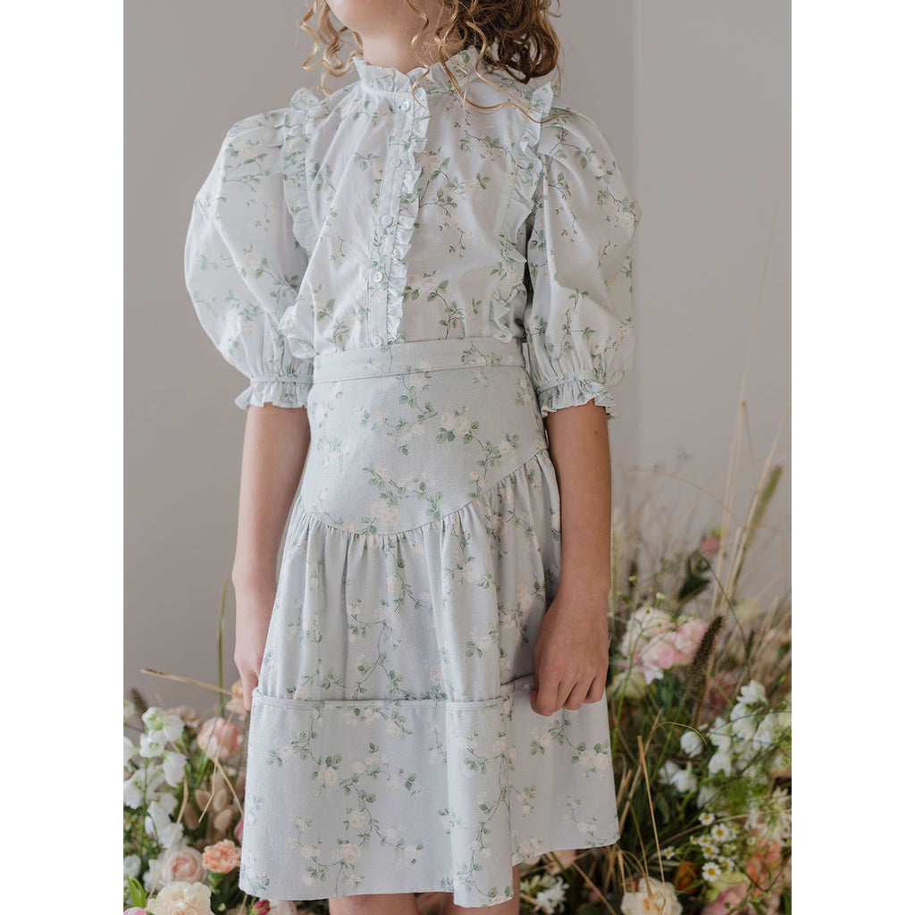 Steph Cream Bud Print Chambray Skirt | Buttons Bebe