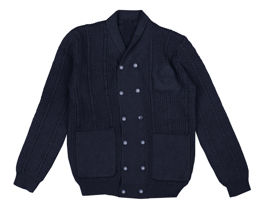 Belati Navy Double Breasted Cable Cardigan With Shawl Neck | Buttons Bebe