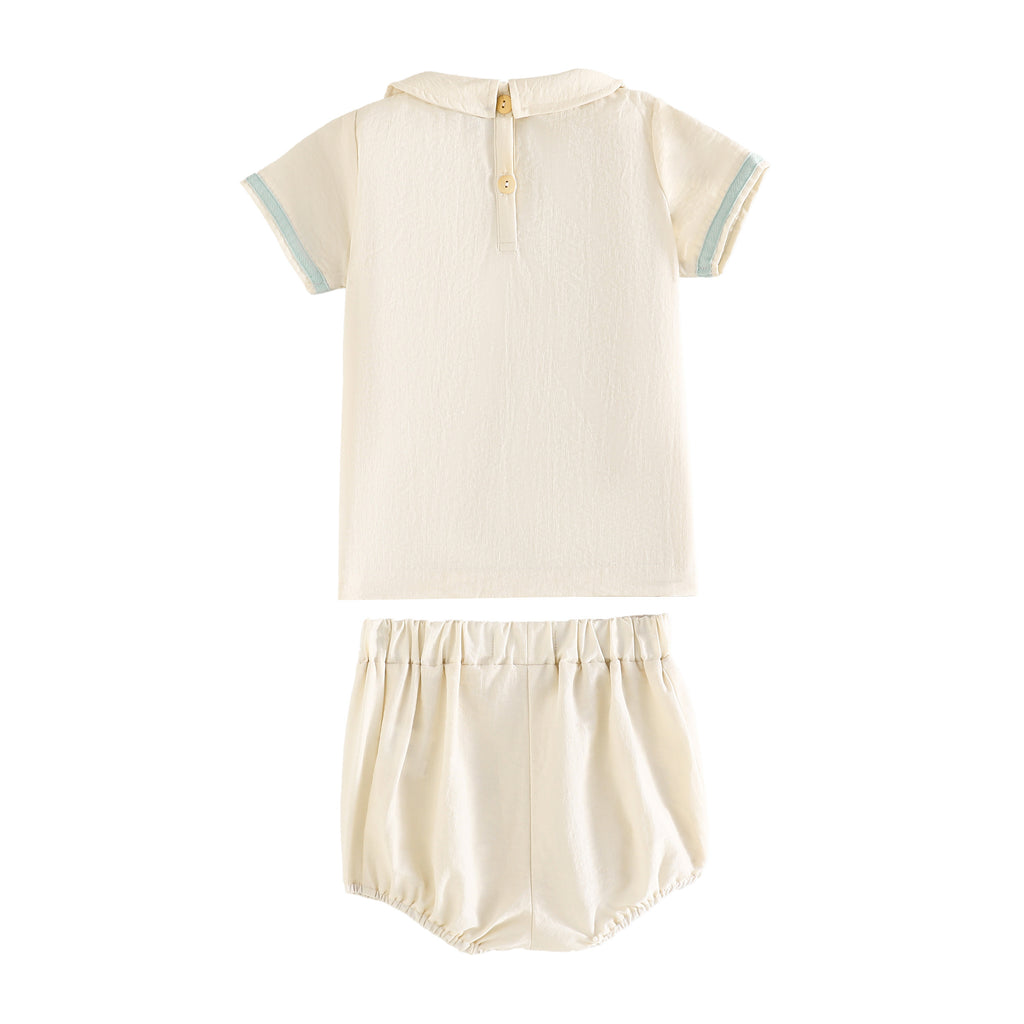 RetroKid Cream/ Blue Bennet Baby Boy Button Up Set | Buttons Bebe