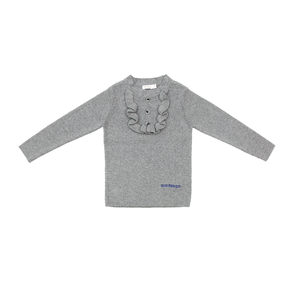 Coco Blanc Grey Ruffle Bib Sweater (CB2045) | Buttons Bebe