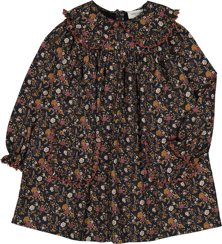 Louis Louise BLACK DRESS URSULA TWILL BRUSHED ROMANTIC FLOWER | Buttons ...