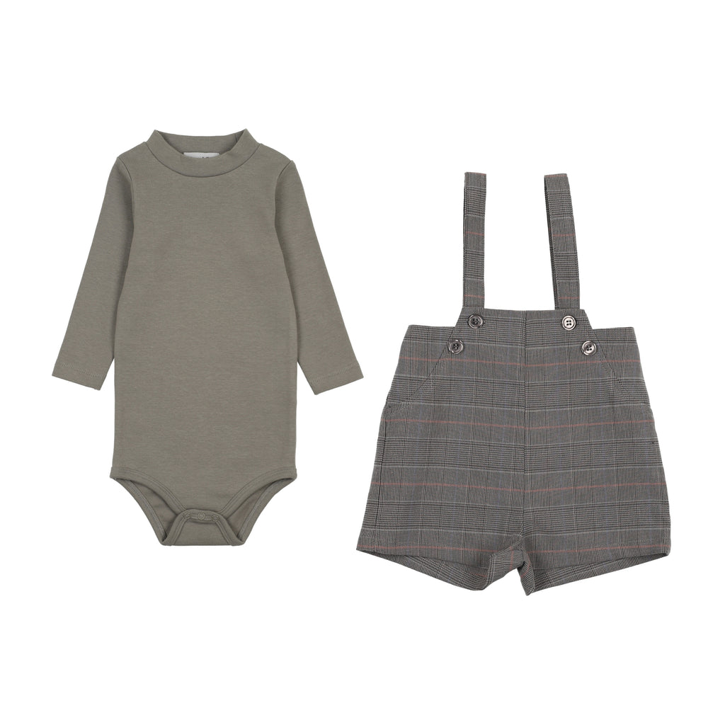 Kin And Kin Grey Plaid Baby Overall + Onesie Set (K317) | Buttons Bebe