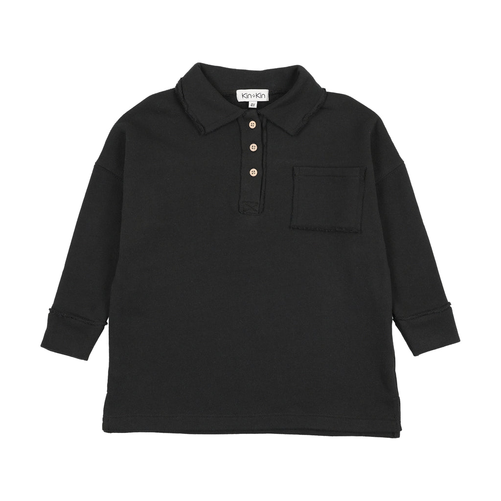 Kin And Kin Black Raw Edge Pocket Sweatshirt (Kaw25-14) | Buttons Bebe