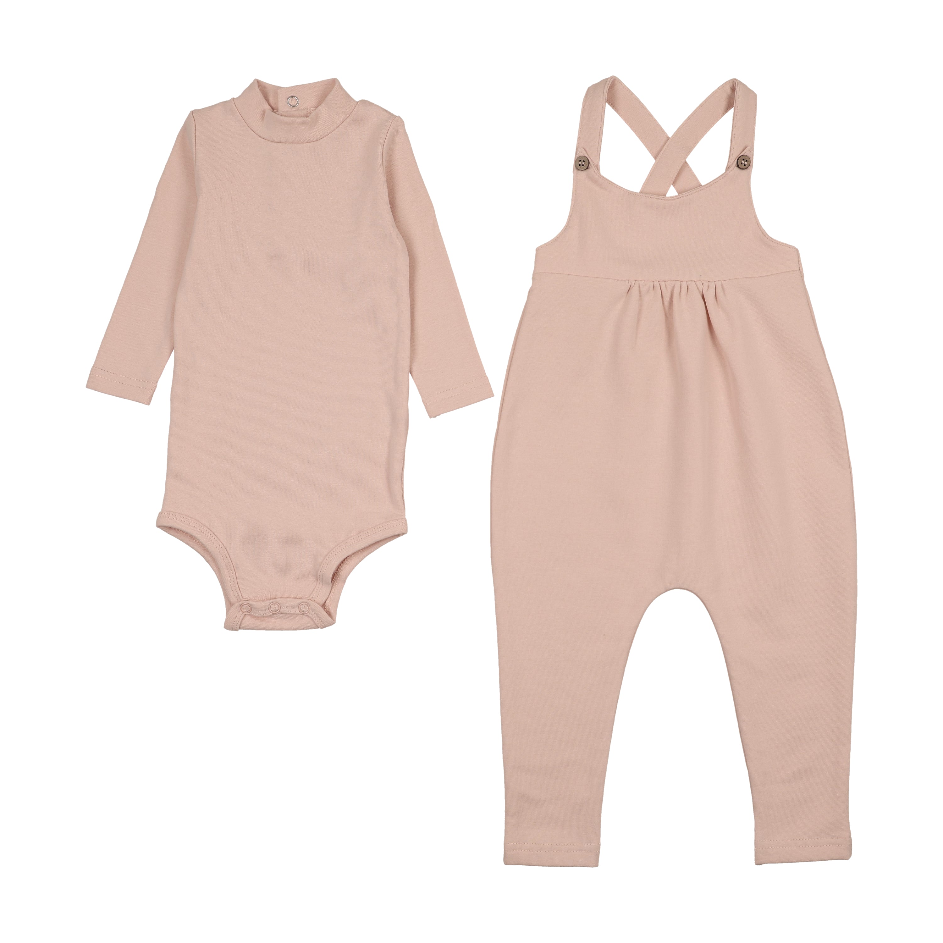 Mema Knits Rose Smoke Melange French Terry Overall + Mockneck Onesie S ...