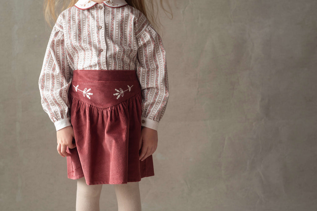 Popelin Burgundy Short Skirt With Embroidery (Mod 31.5) | Buttons Bebe