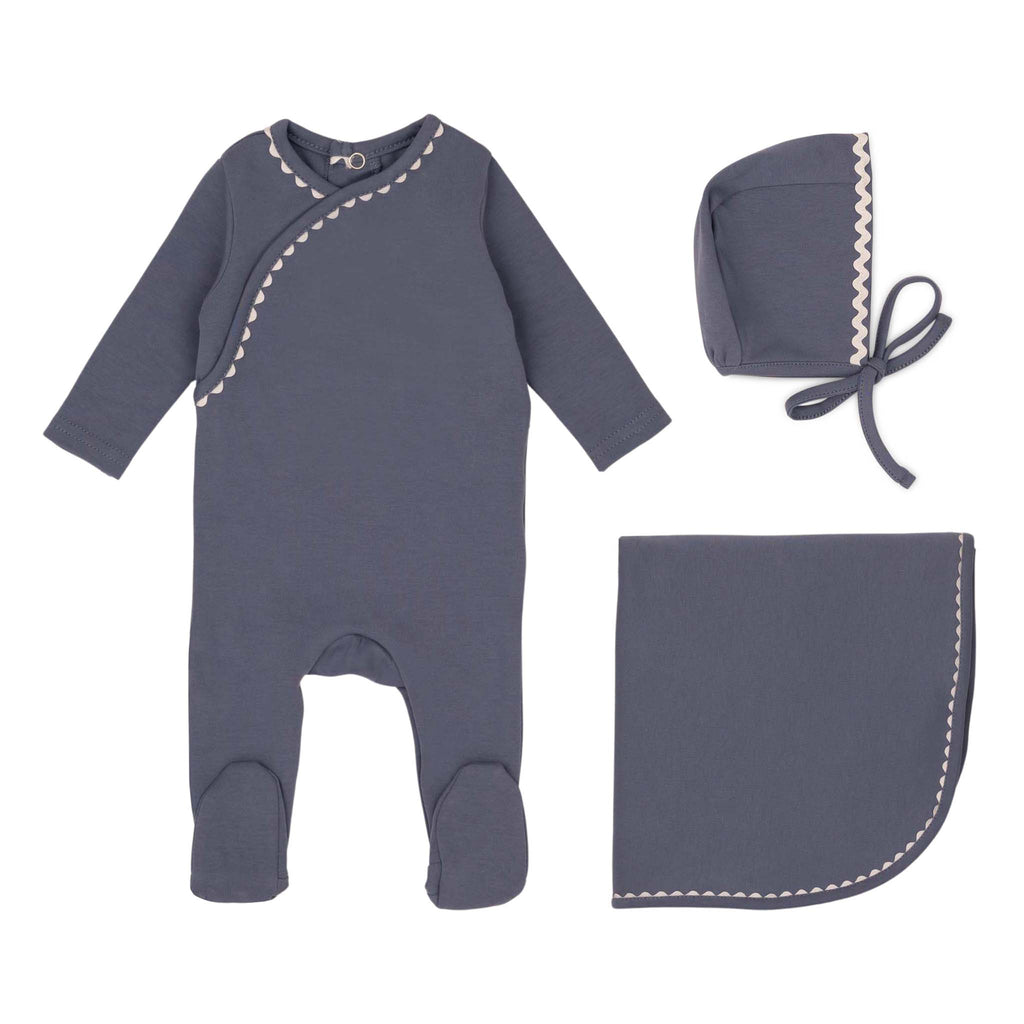 Mini Label Classic Ric Rac Set-White on Blue | Buttons Bebe