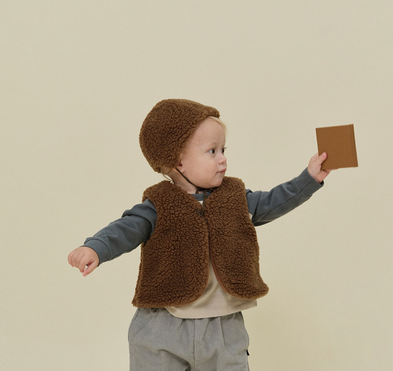 Bene Bene Olive Brown Baby Dumble Fleece Vest | Buttons Bebe