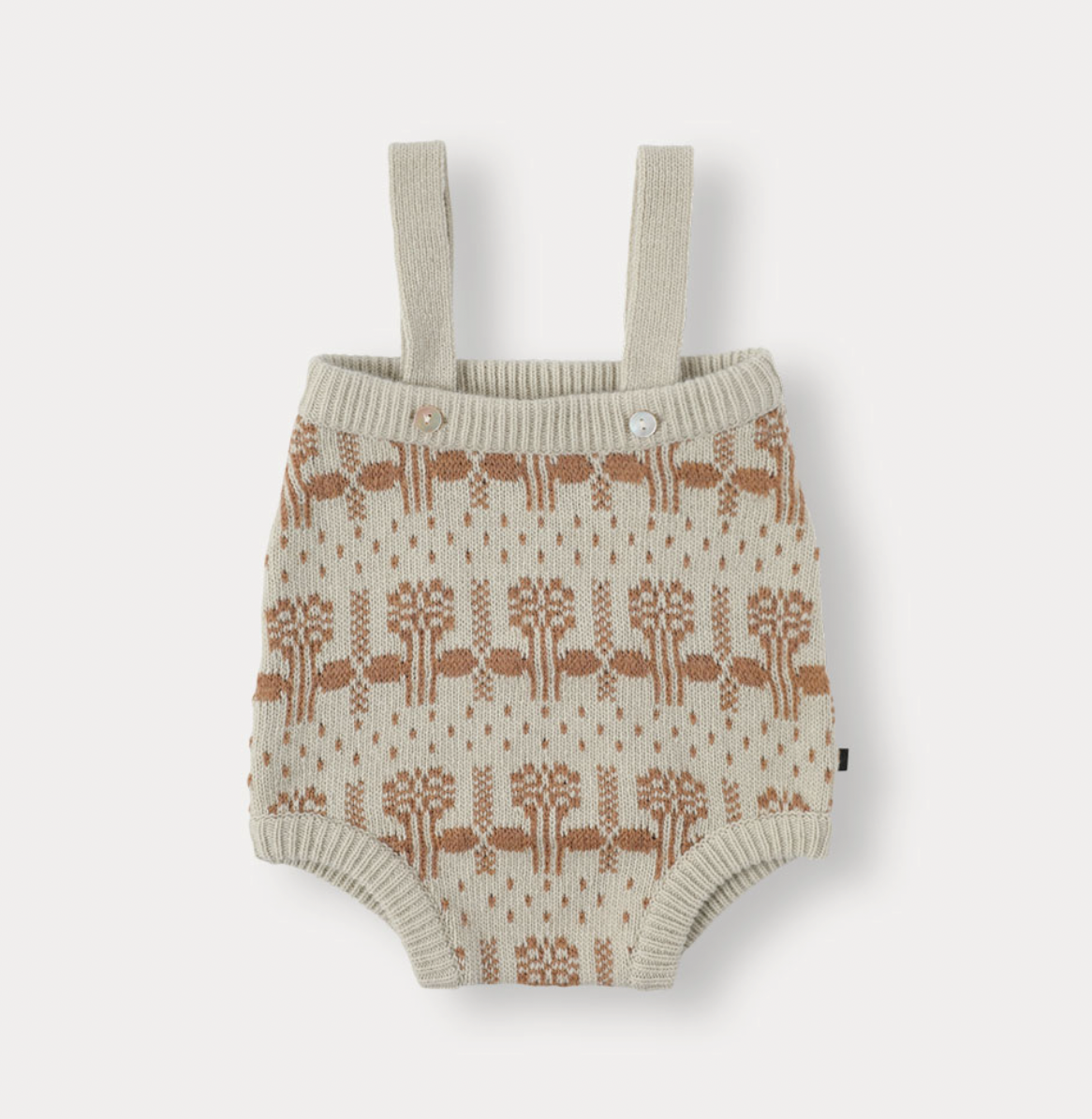 Bene Bene Green Beige Baby Leaf Buds Knit Suspender Bloomer | Buttons Bebe