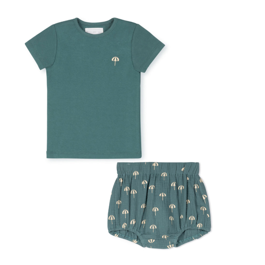 Phil and Phoebe Teal Umbrella Sketch Tee | Buttons Bebe