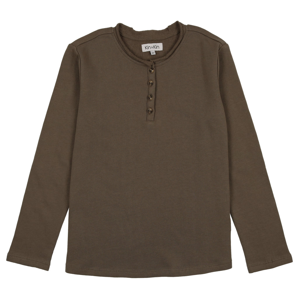 Kin + Kin Olive Fitted Henley - Buttons Bebe | Buttons Bebe