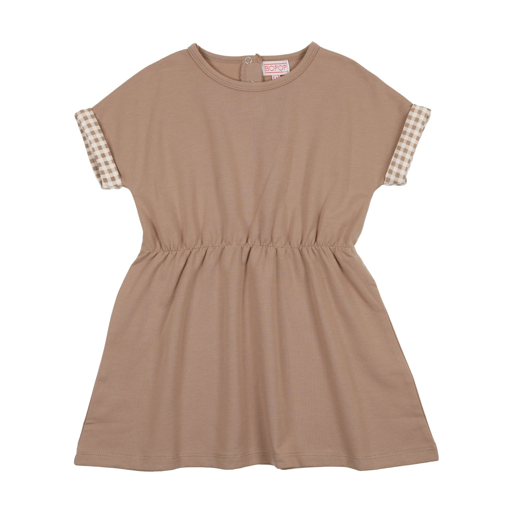 Bopop Gingham Sand Short Sleeve Dress - Buttons Bebe | Buttons Bebe