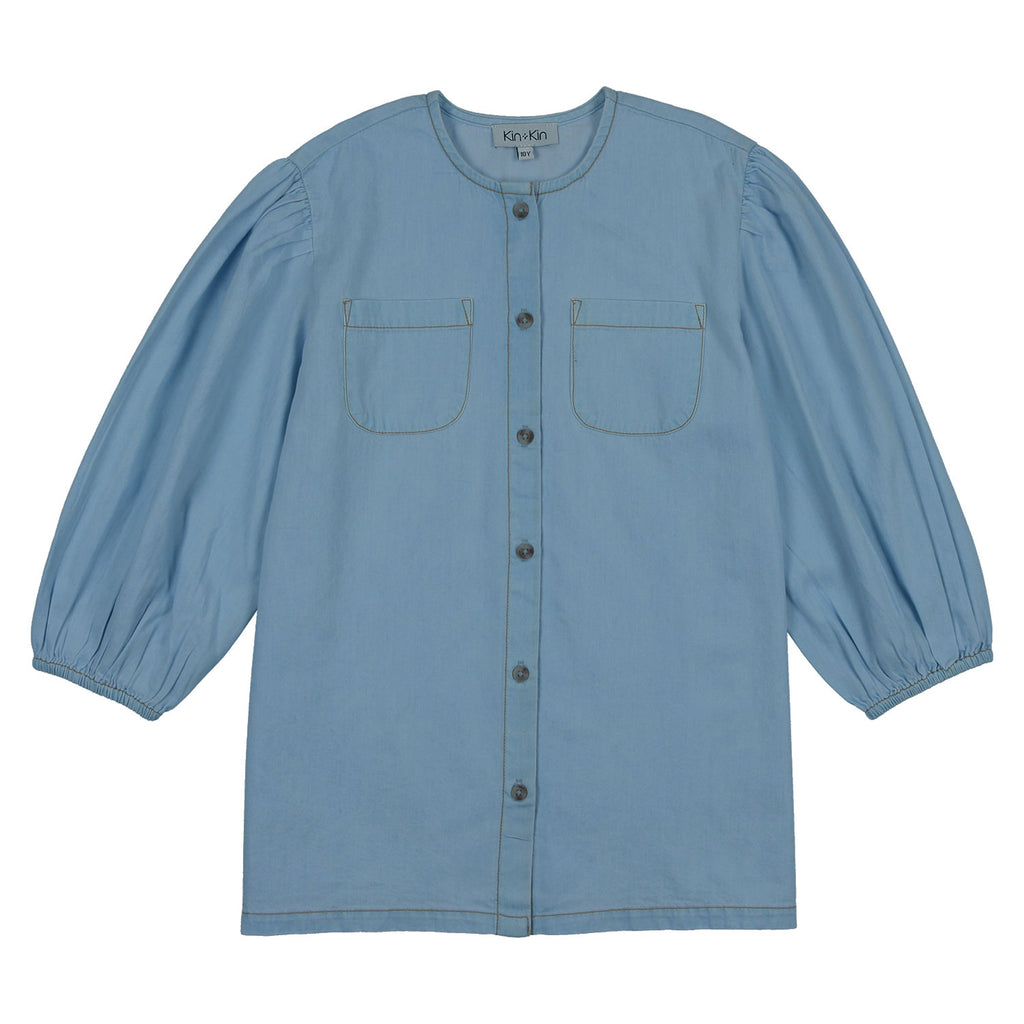 KIN + KIN GIRLS PUFFED SLEEVED SHIRT DENIM - Buttons Bebe | Buttons Bebe